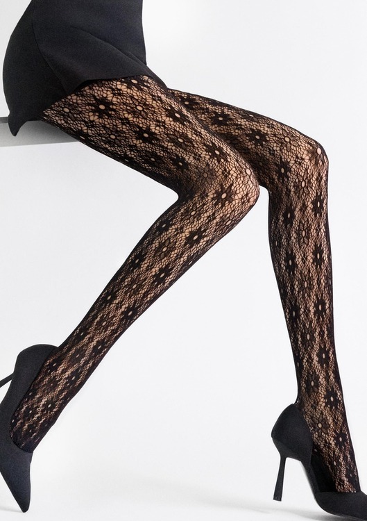 Marilyn CHARLY B15 Elegant Floral Fishnet Tights (Hoseiree.com)